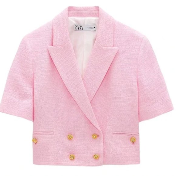Zara | Jackets & Coats | Zara Light Pink Textured Tweed Blazer Shorts ...